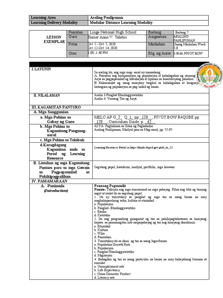 AP7-MELC6-Q1-IDEA-Lesson Exemplar | PDF
