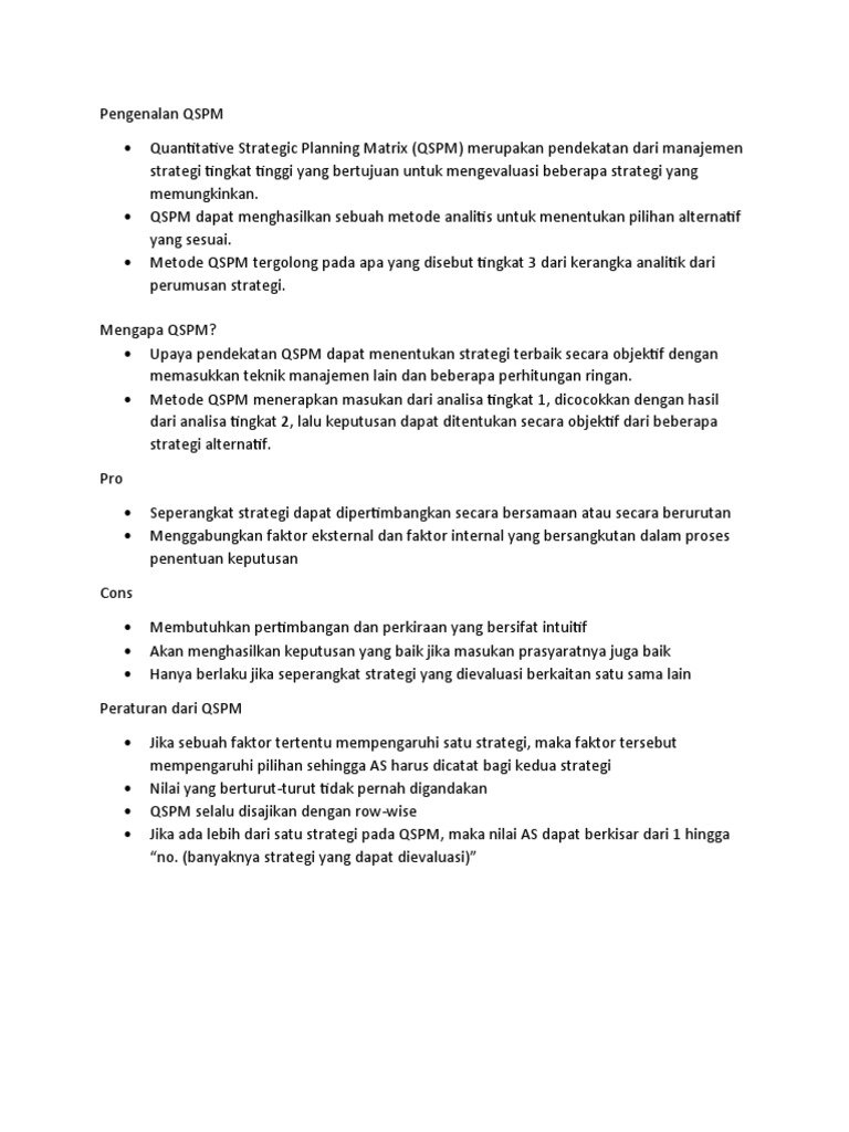 Quantitative Strategic Planning Matrix | PDF