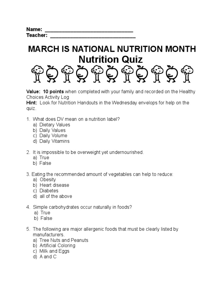 Nutrition Month Quiz Bee Reviewer | PDF | Dietary Fiber | Diet & Nutrition