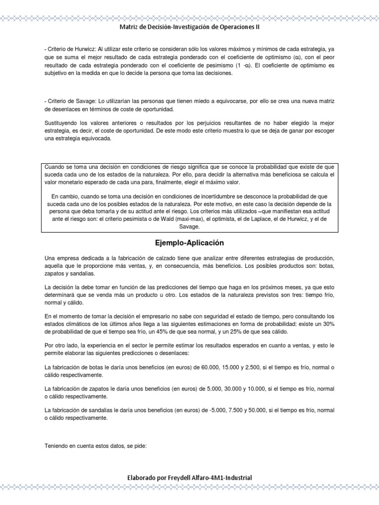 Ejemplo de Matriz de Decisiones | PDF | Incertidumbre | Probabilidad