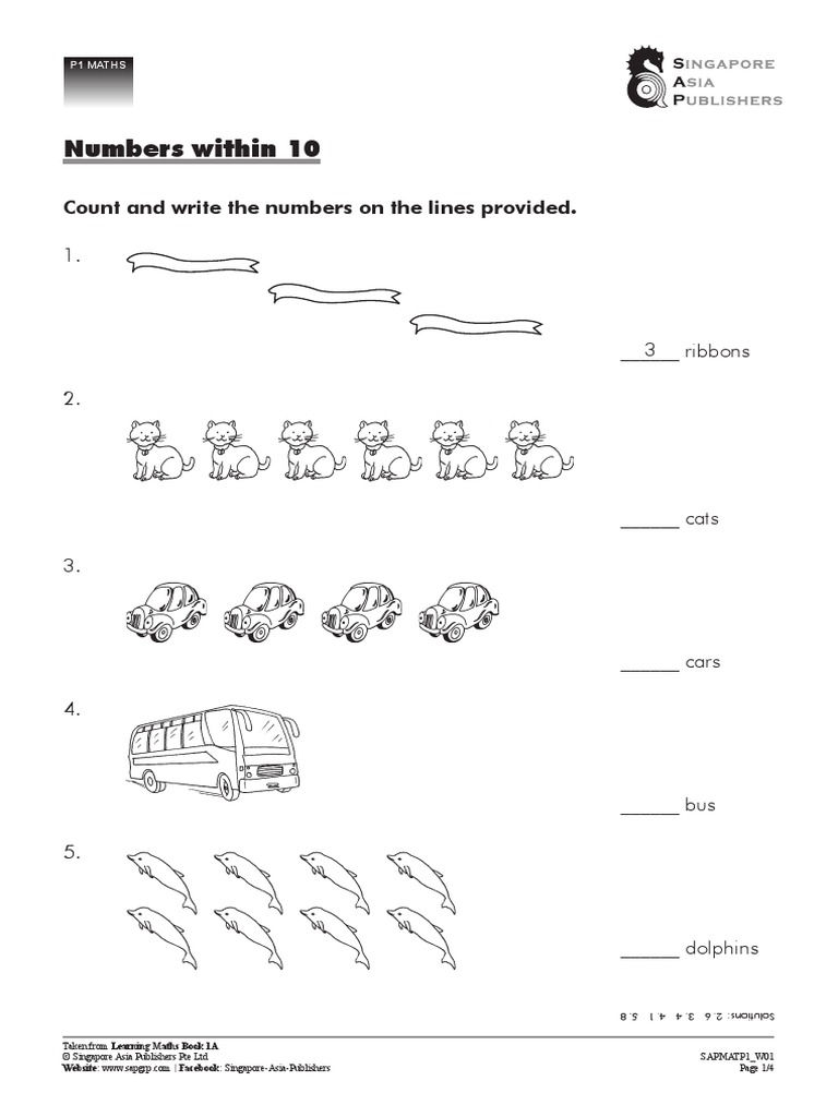 Numbers Within 10: Count and Write The Numbers On The Lines Provided ...