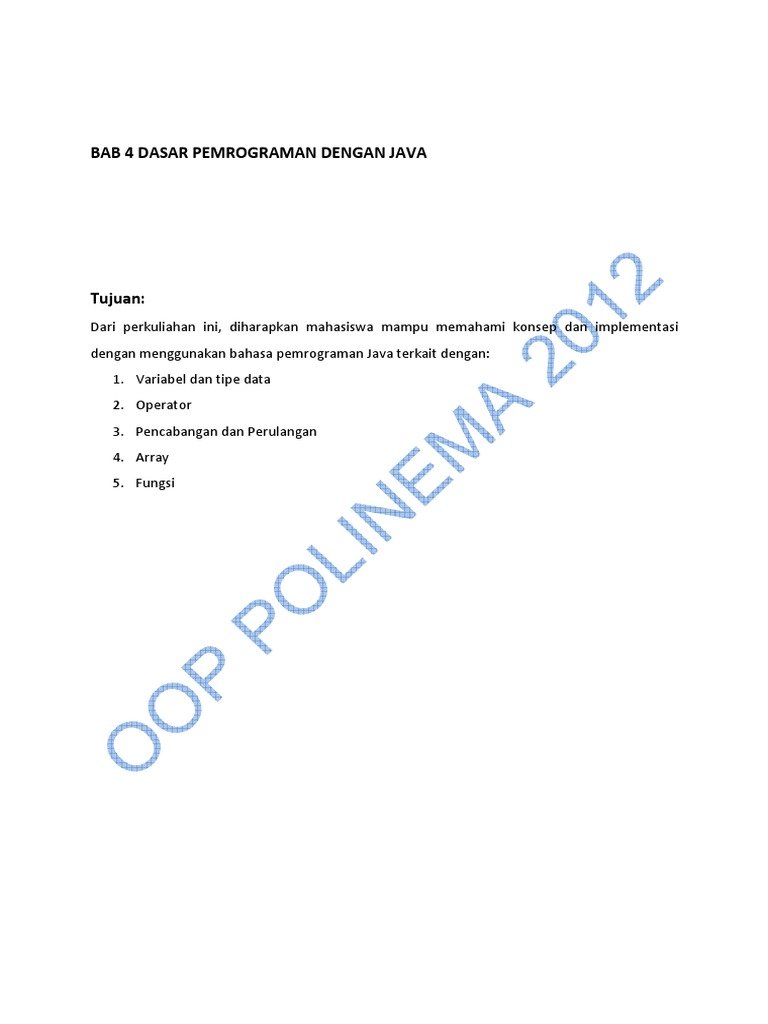 BAB 4 DASAR PEMROGRAMAN DENGAN JAVA. Tujuan | PDF