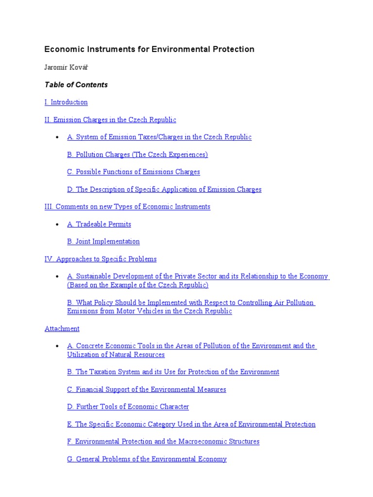 Economic Instruments for Environmental Protection | Environmental ...