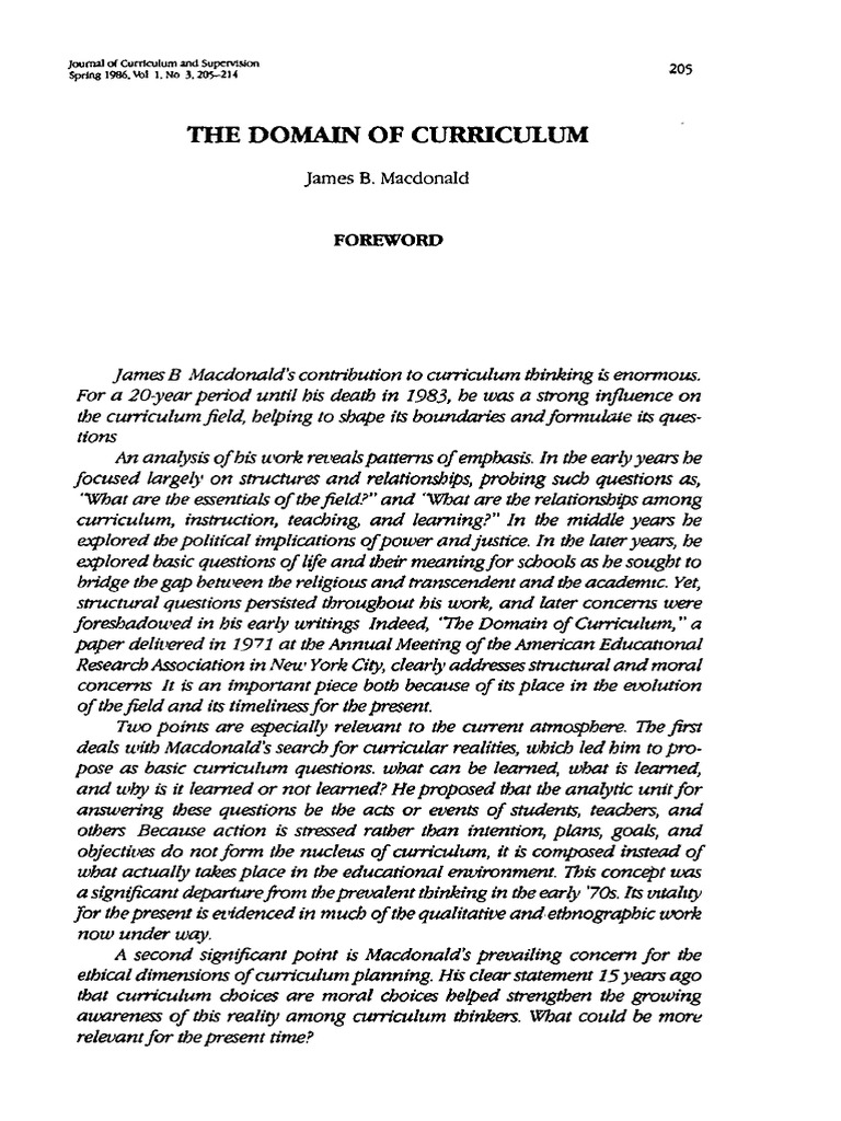 Jcs 1986spring Macdonald | PDF | Curriculum | Reality