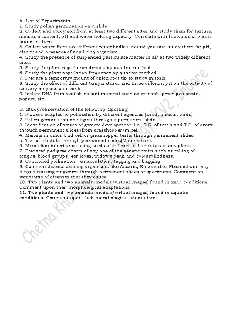 Class XII Biology Practicals | PDF | Meiosis | Flowers