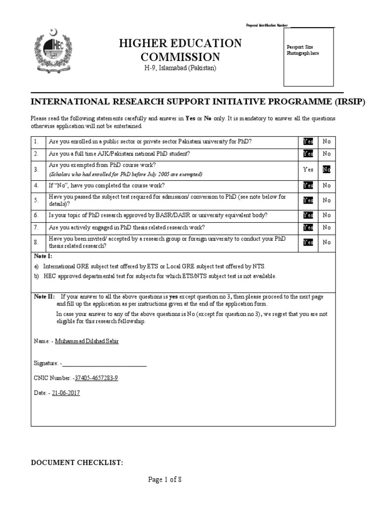 Irsip Aplication Form | PDF | Deep Learning | Doctor Of Philosophy