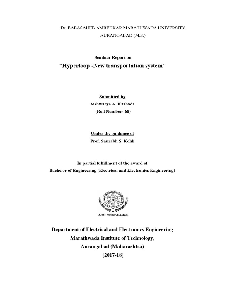 "Hyperloop - New Transportation System": Seminar Report On | PDF | Hyperloop | Transport