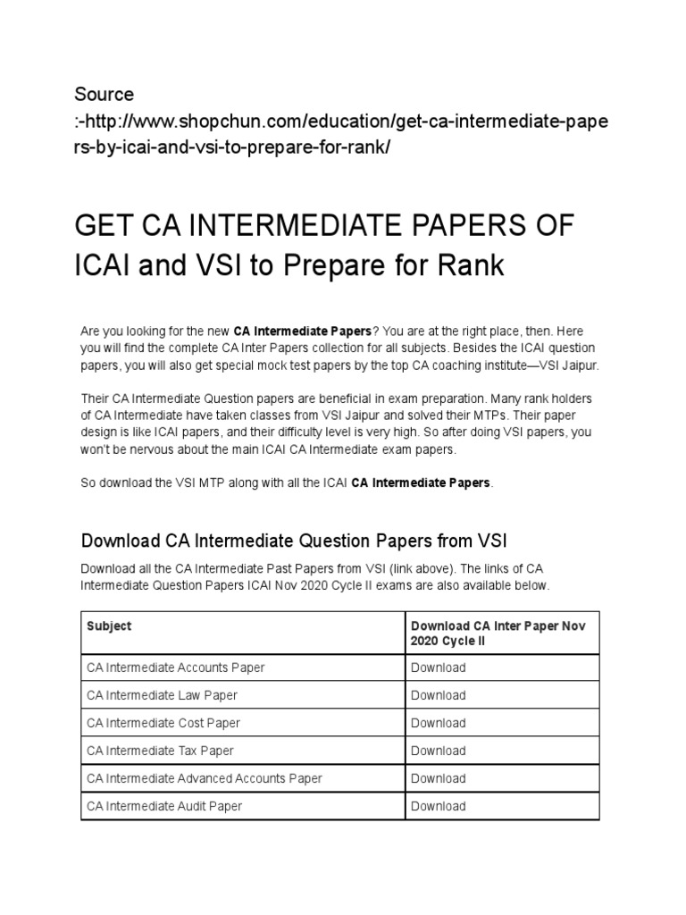 CA Intermediate Exam Papers & Tips | PDF | Test (Assessment) | Taxation ...