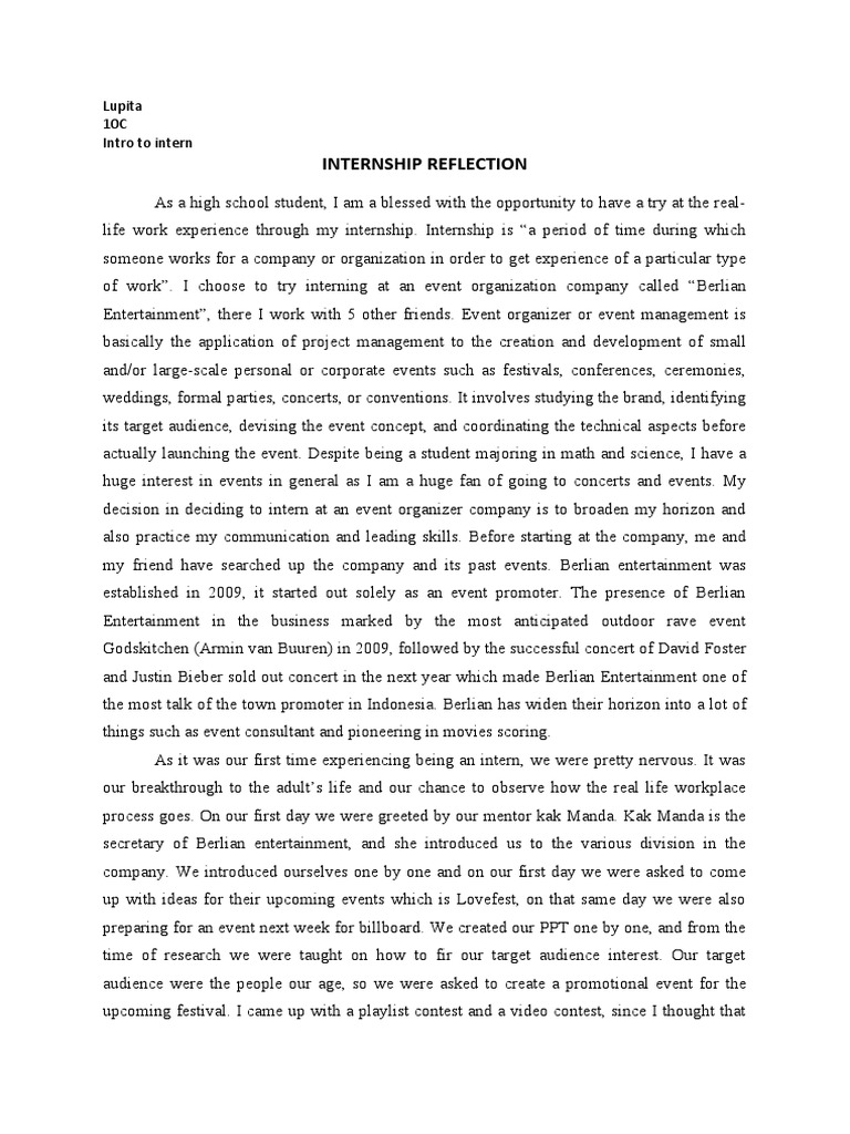 Internship Reflection: Lupita 10C Intro To Intern | Download Free PDF ...