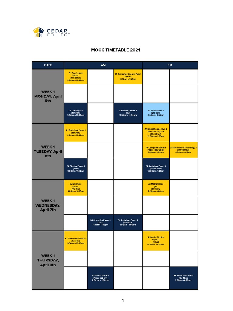 Mock Timetable 2021 | PDF | Science And Technology | Science