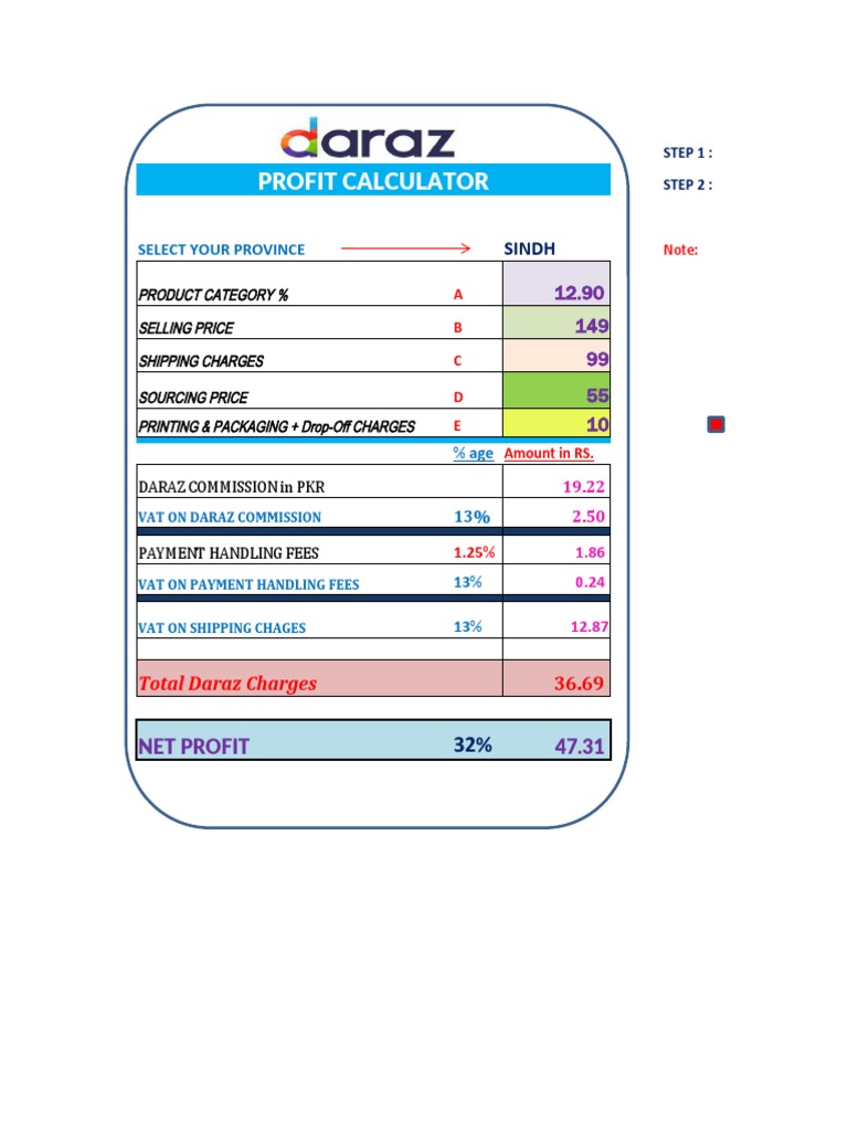 Daraz Profit and Fee Calculator Guide | PDF