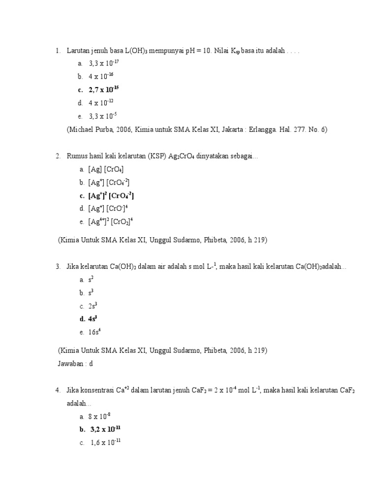Contoh Soal KSP Kimia Kelas 11 | PDF