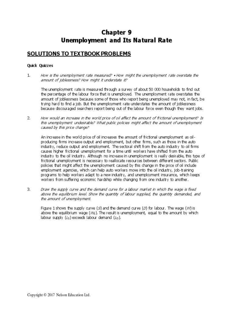 Unemployment and Its Natural Rate: Solutions To Textbook Problems ...