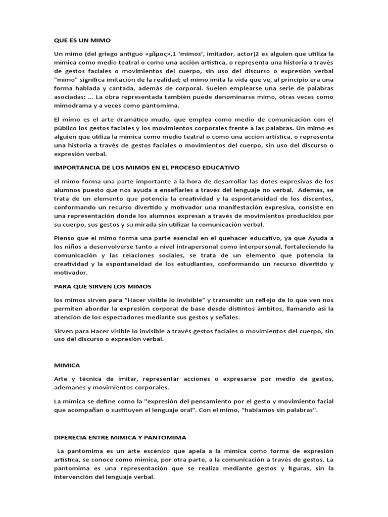 Que Es Un Mimo | PDF | Comunicación no verbal | Comunicación humana