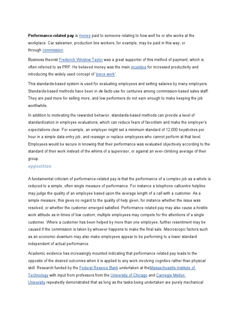 Performance-related pay and its effects on employee motivation and ...