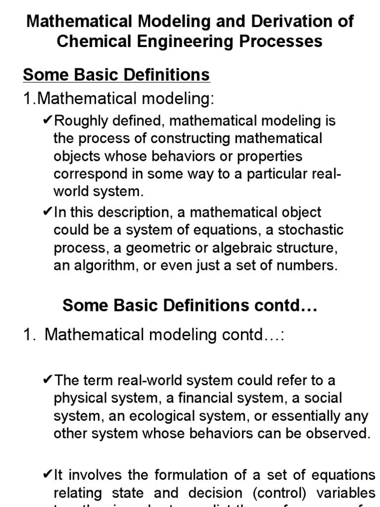 Che 411 Class 1-2 | PDF | Mathematical Model | Equations