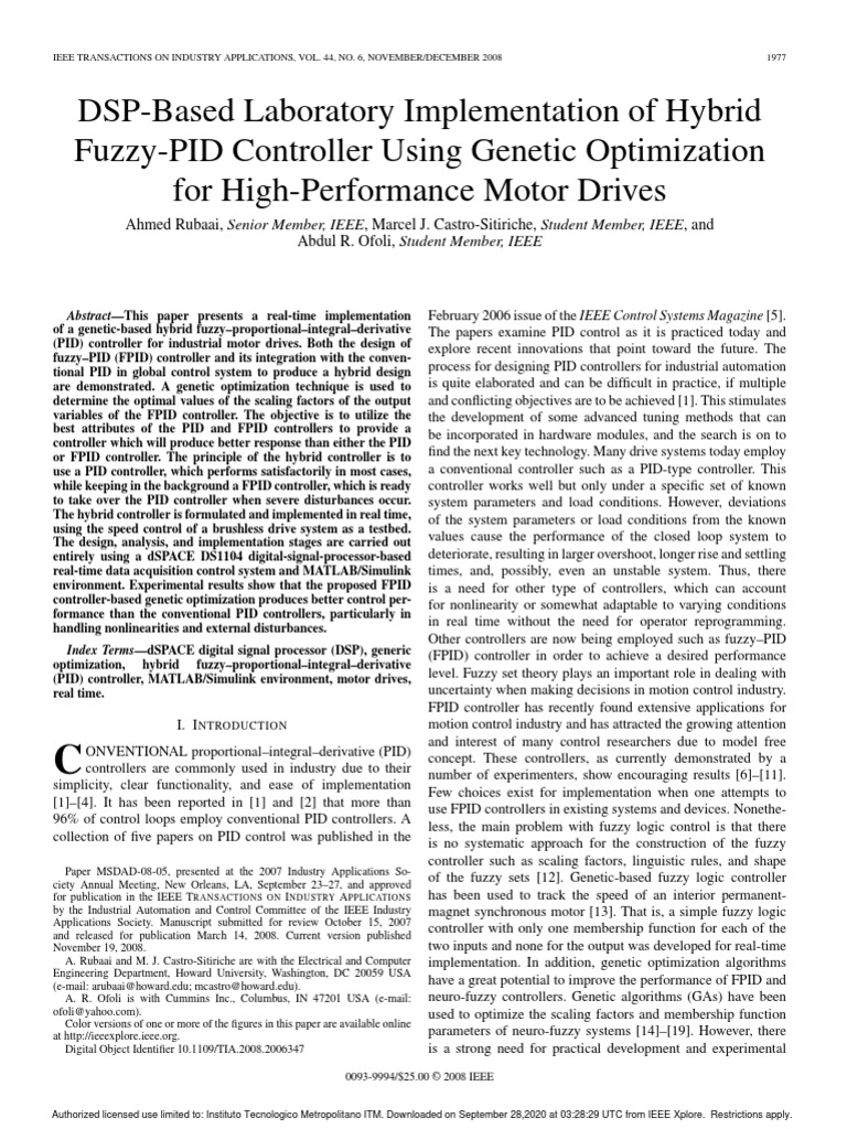 DSP-Based Laboratory Implementation of Hybrid Fuzzy-PID Controller Using Genetic Optimization ...