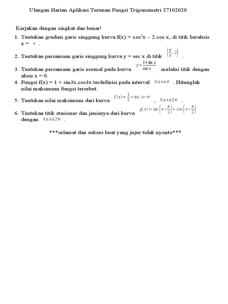 UH II Aplikasi Turunan MIPA | PDF