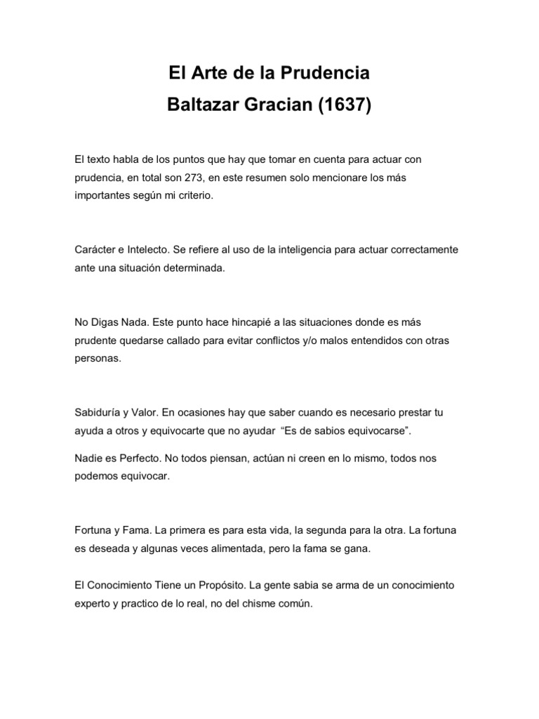 Resumen de "El Arte de la Prudencia" | PDF | Memoria | Conocimiento
