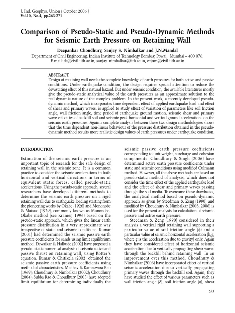 Comparison of Pseudo-Static and Pseudo-Dynamic Methods On Walls | PDF ...