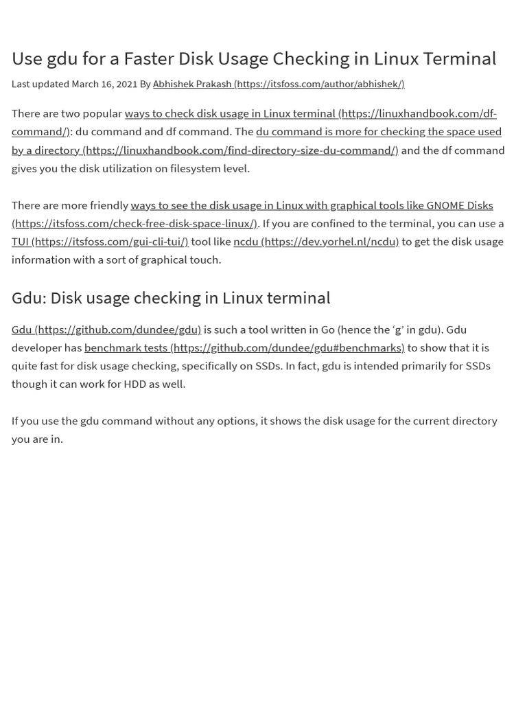 Use Gdu For A Faster Disk Usage Checking in Linux Terminal - It's FOSS | PDF | Hard Disk Drive ...