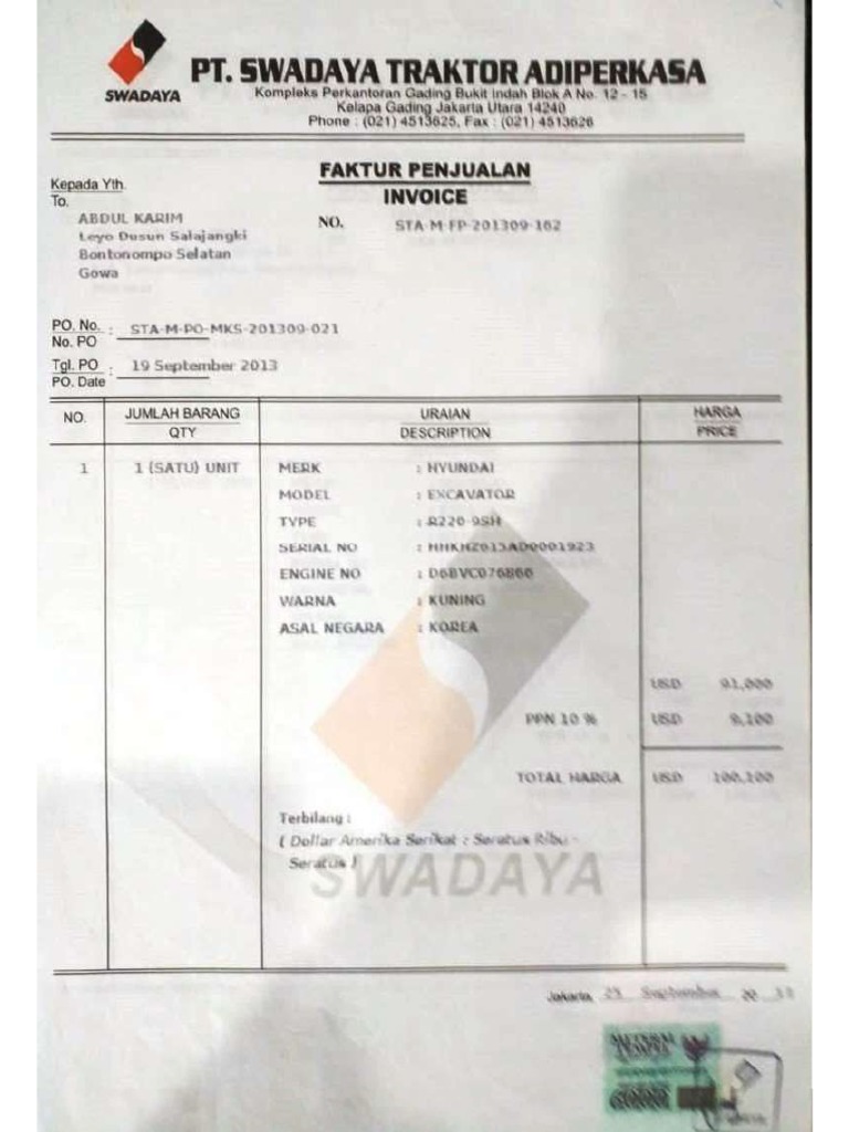 Invoice EXca 2013 Karim | PDF