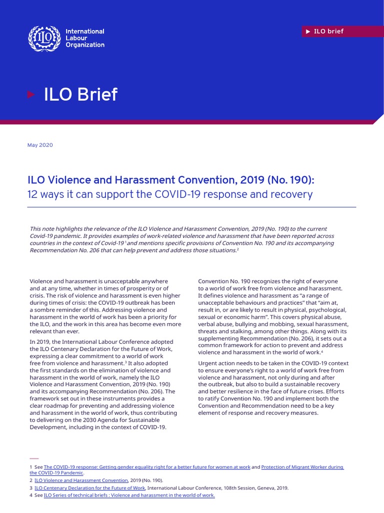 ILO Brief: ILO Violence and Harassment Convention, 2019 (No. 190 ...