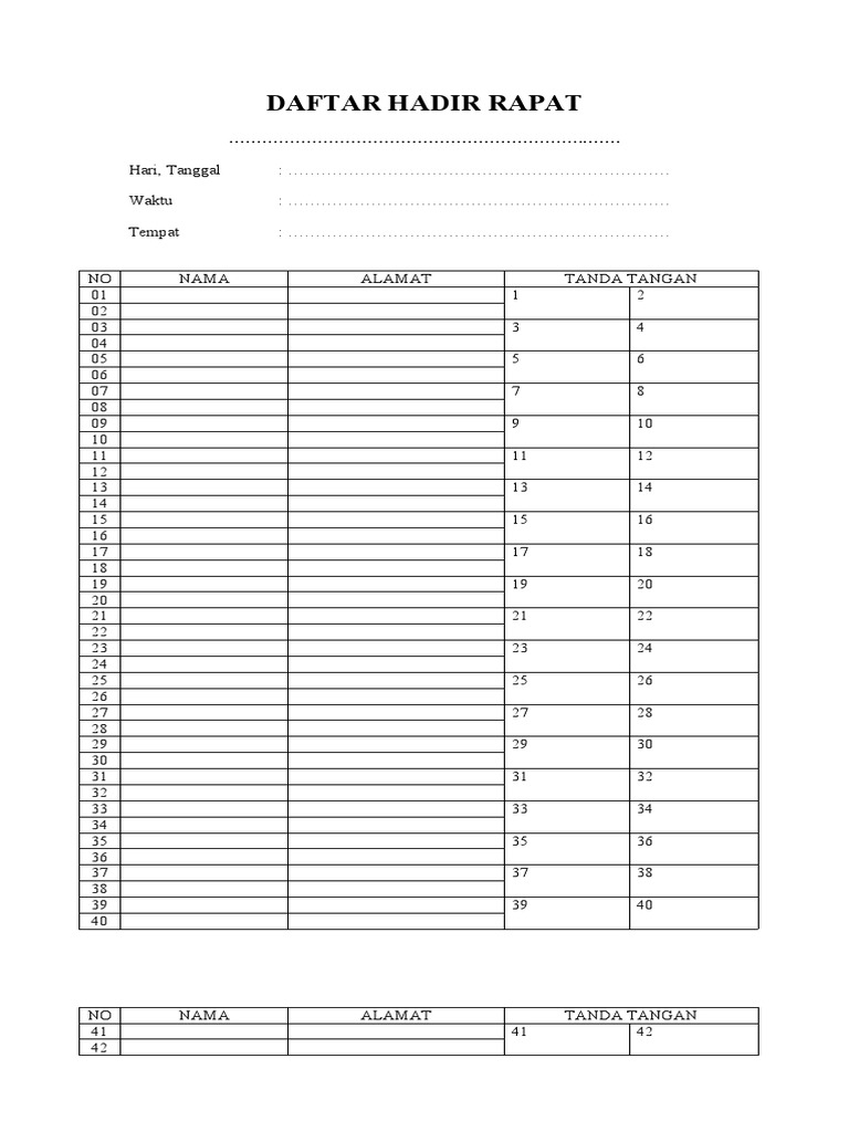 Contoh Format Daftar Hadir Rapat | PDF