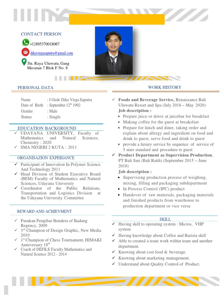 CV I Gede Dika Virga Saputra - Quality Control-1 | PDF | Food And Drink | Beverages