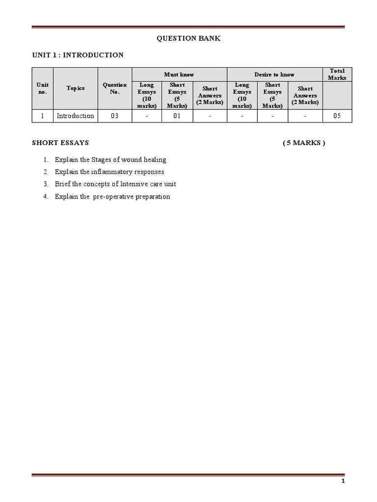 Question Bank Unit 1: Introduction | PDF | Medicine | Diseases And Disorders