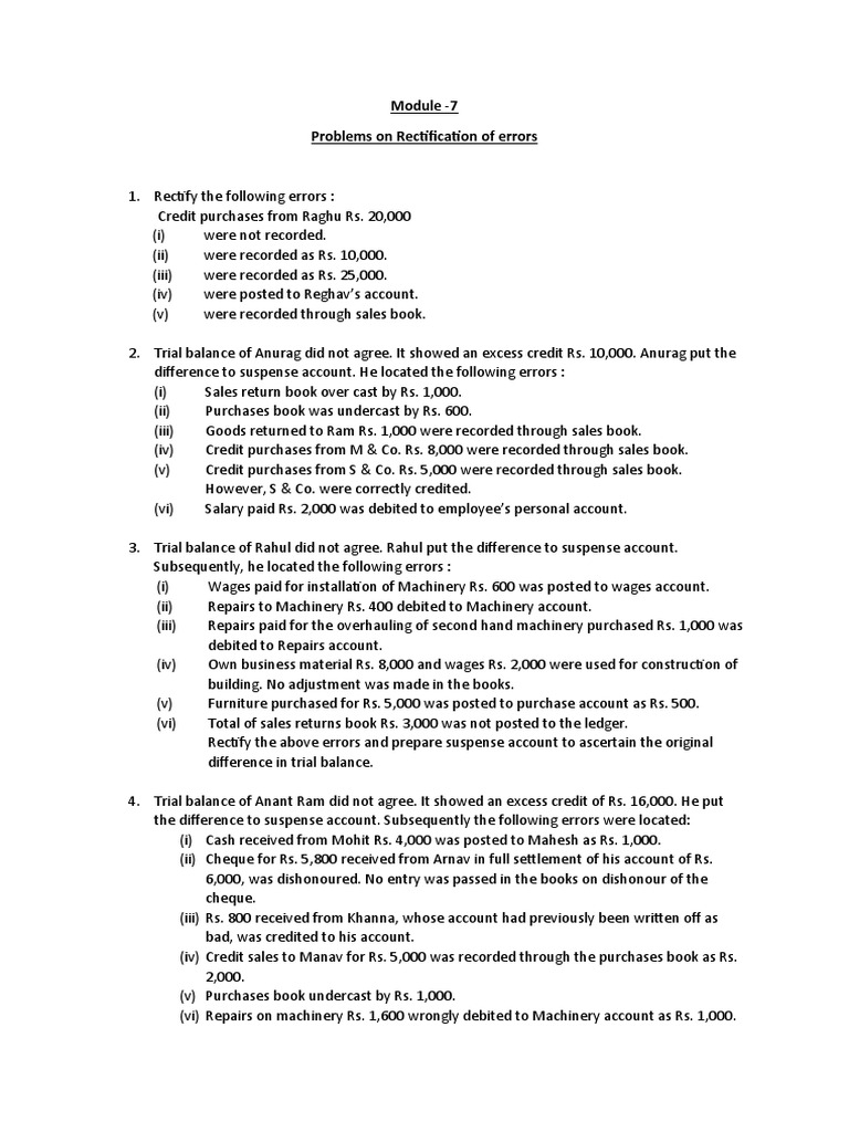 Module - 7 Problems On Rectification of Errors | PDF | Debits And ...