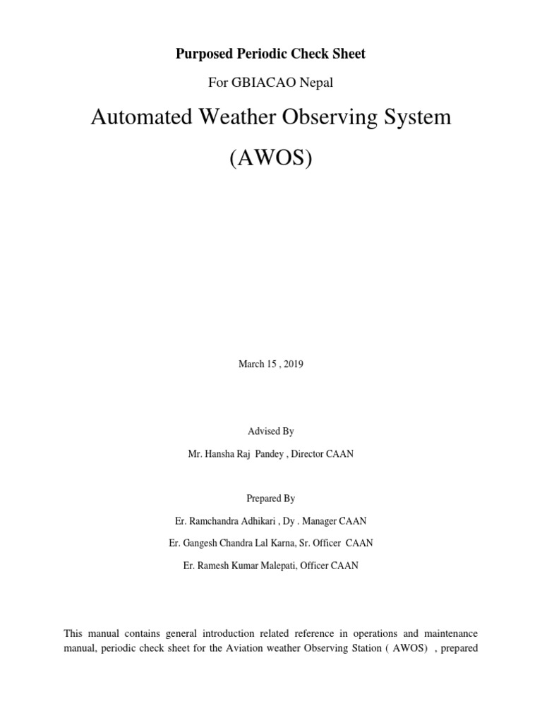 Automated Weather Observing System (AWOS) : Purposed Periodic Check ...