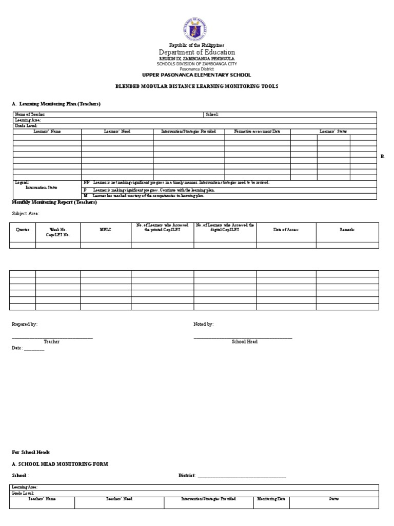 Blended Modular Distance Learning Monitoring Tools | PDF | Applied ...