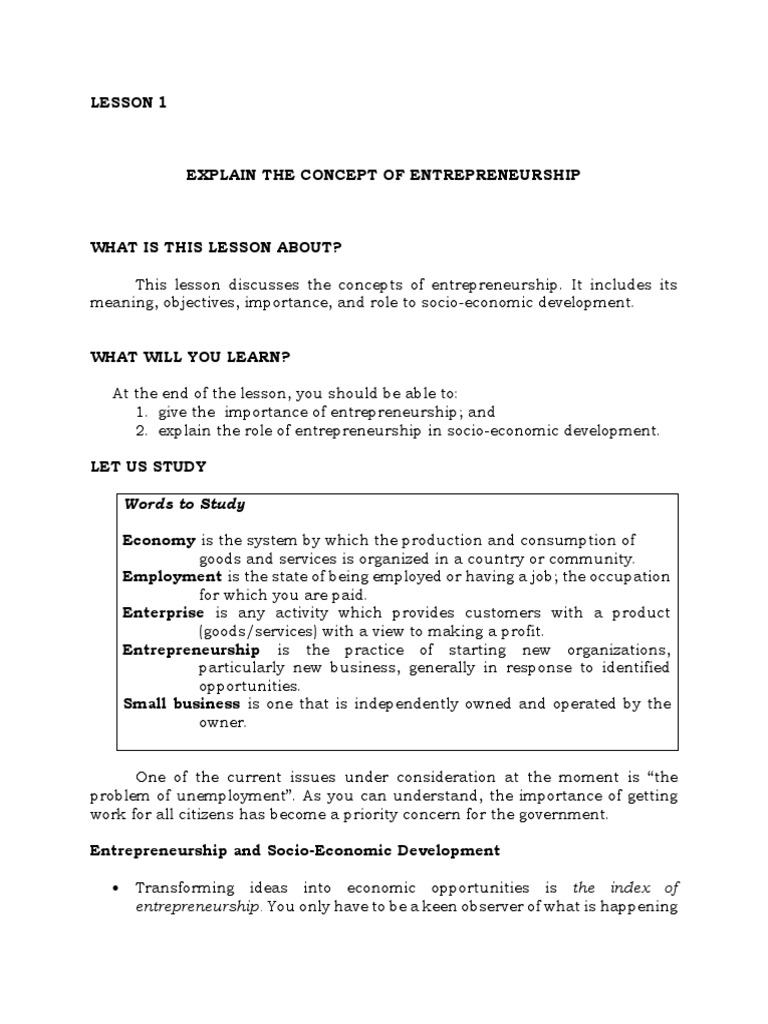 Lesson 1 Entrepreneurship | PDF | Entrepreneurship | Policy