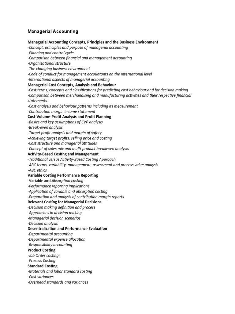 Managerial Accounting Course Outline | PDF | Finance & Money Management