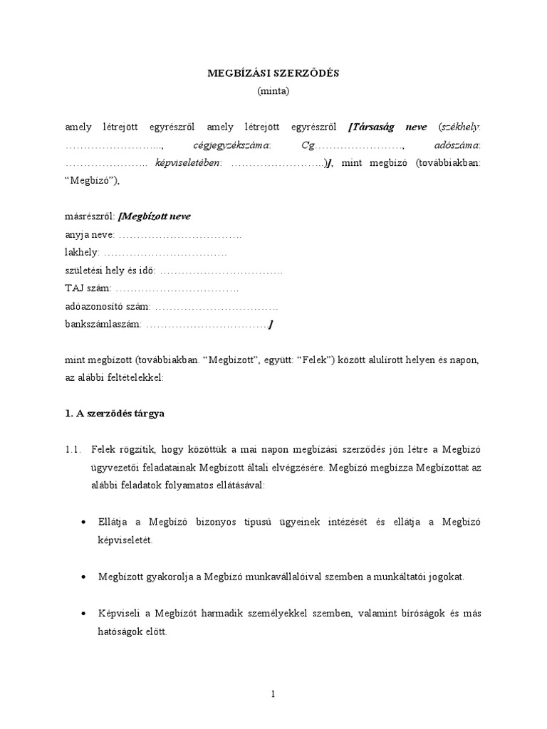 M 078 Megbizasi Szerzodes Minta Hatarozatlan Idore | PDF