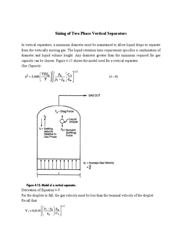 Sizing of Two Phase Vertical Separator | PDF