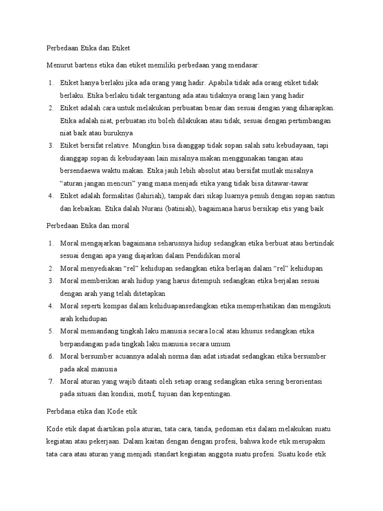 Perbedaan Etika Dan Etiket | PDF