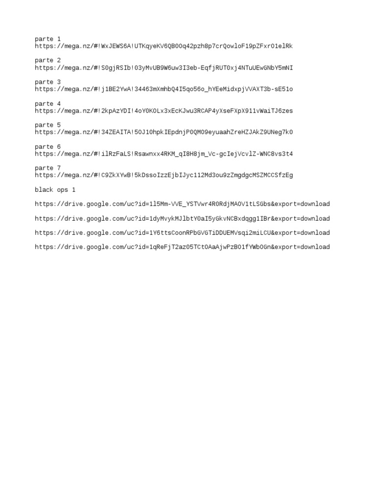 Collection of Links to Multi-Part Downloads for the Video Game Call of ...