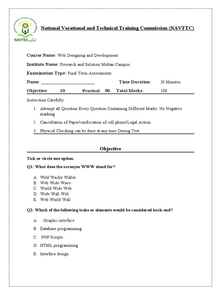 National Vocational and Technical Training Commission (NAVTTC) | PDF ...