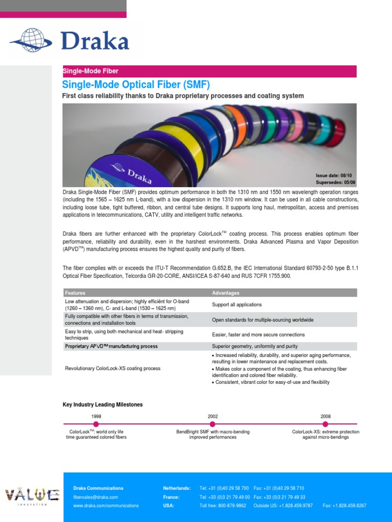 SMF Single Mode Optical Fiber SSMF | PDF | Optical Fiber | Natural ...