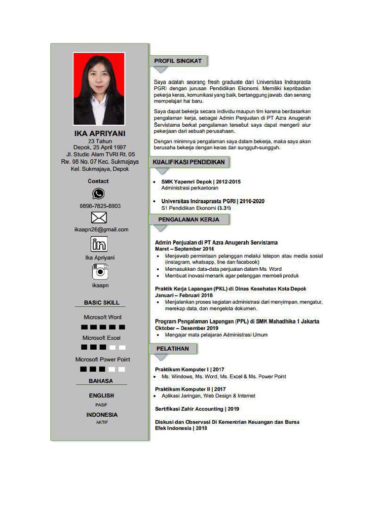 CV Ika Apriyani - Institut Digital Bisnis Indonesia | PDF | Karier & Perkembangan