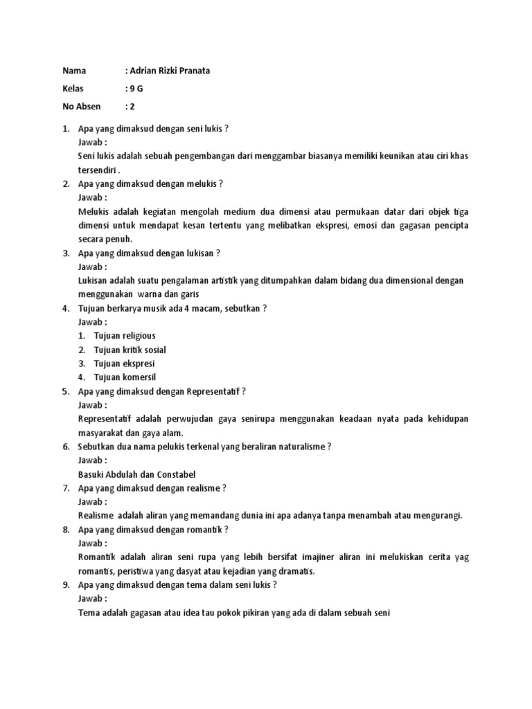Tugas Seni Budaya Adrian Kelas 9 G | PDF | Seni | Puisi