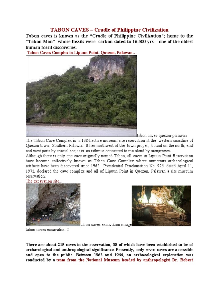 TABON CAVES - Cradle of Philippine Civilization | PDF | Archaeology ...
