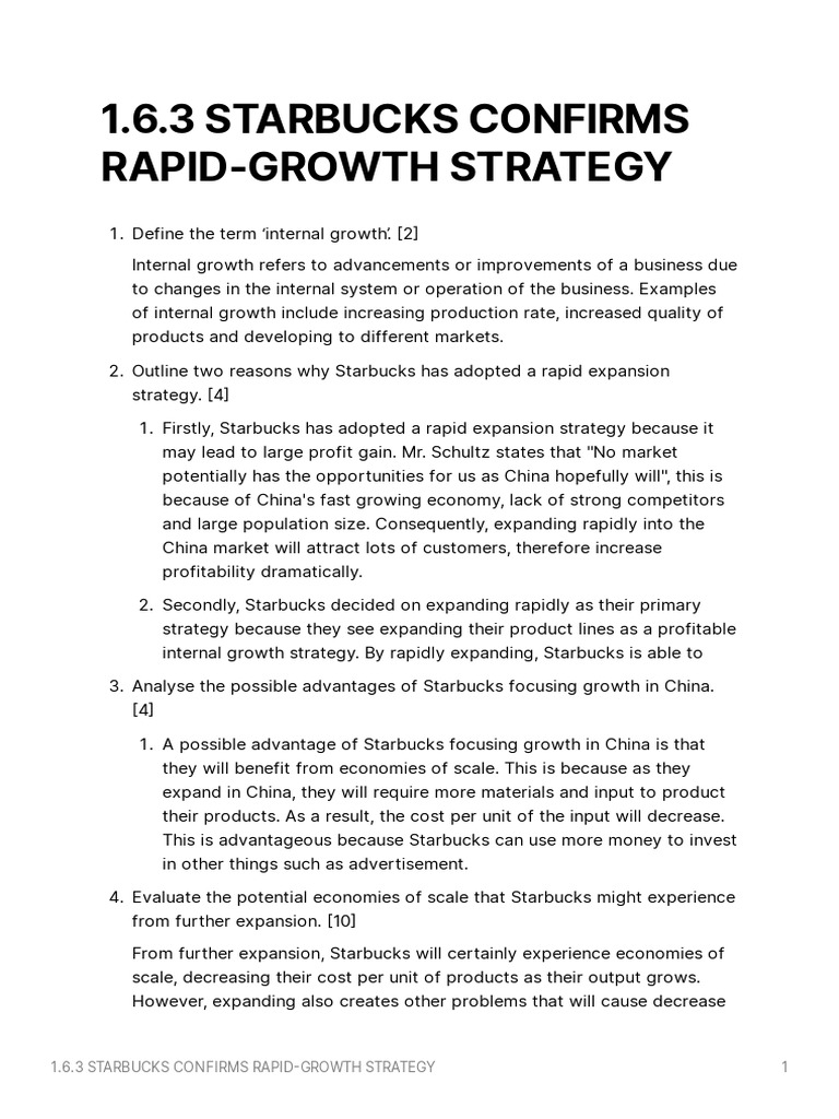 1.6.3 Starbucks Confirms Rapid Growth Strategy 1 | PDF | Economies Of ...