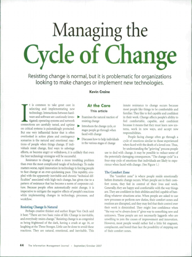 Article 2 - Managing The Cycle of Change | PDF | Anger | Change Management
