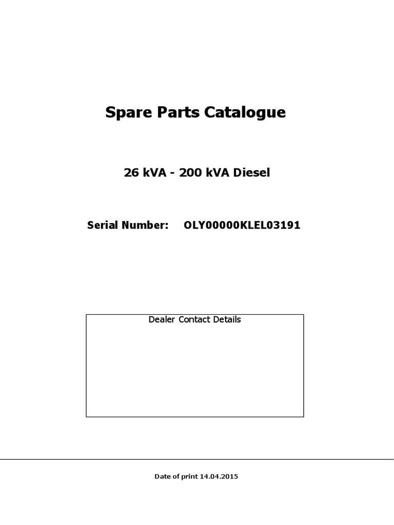 Serial Catalogue For 26 kVA - 200 kVA Diesel | PDF | Piston | Turbocharger