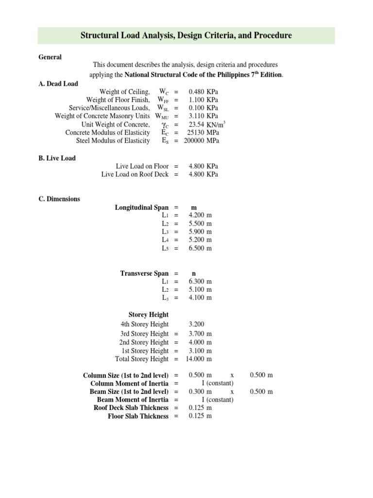 Structural Load Analysis, Design Criteria, and Procedure: C FF SL MU C ...