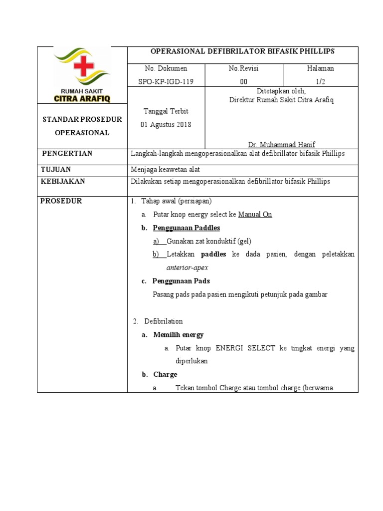 Prosedur Operasional Defibrilator Bifasik | PDF