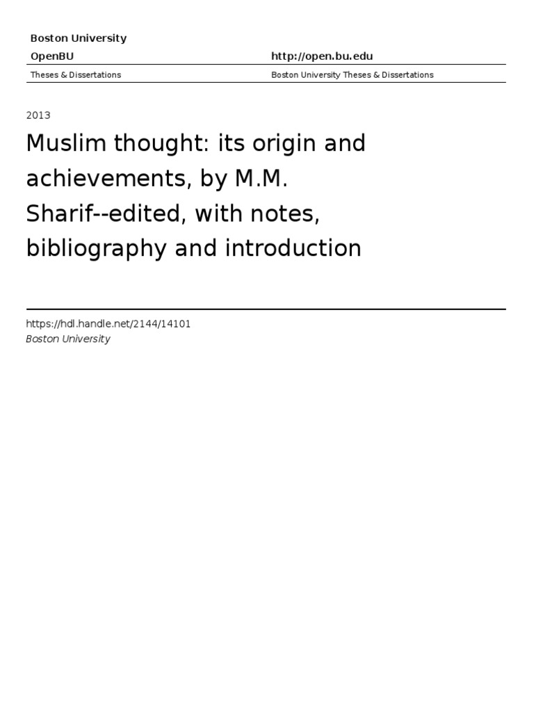Muslim Thought: Its Origin and Achievements, by M.M. Sharif - Edited ...